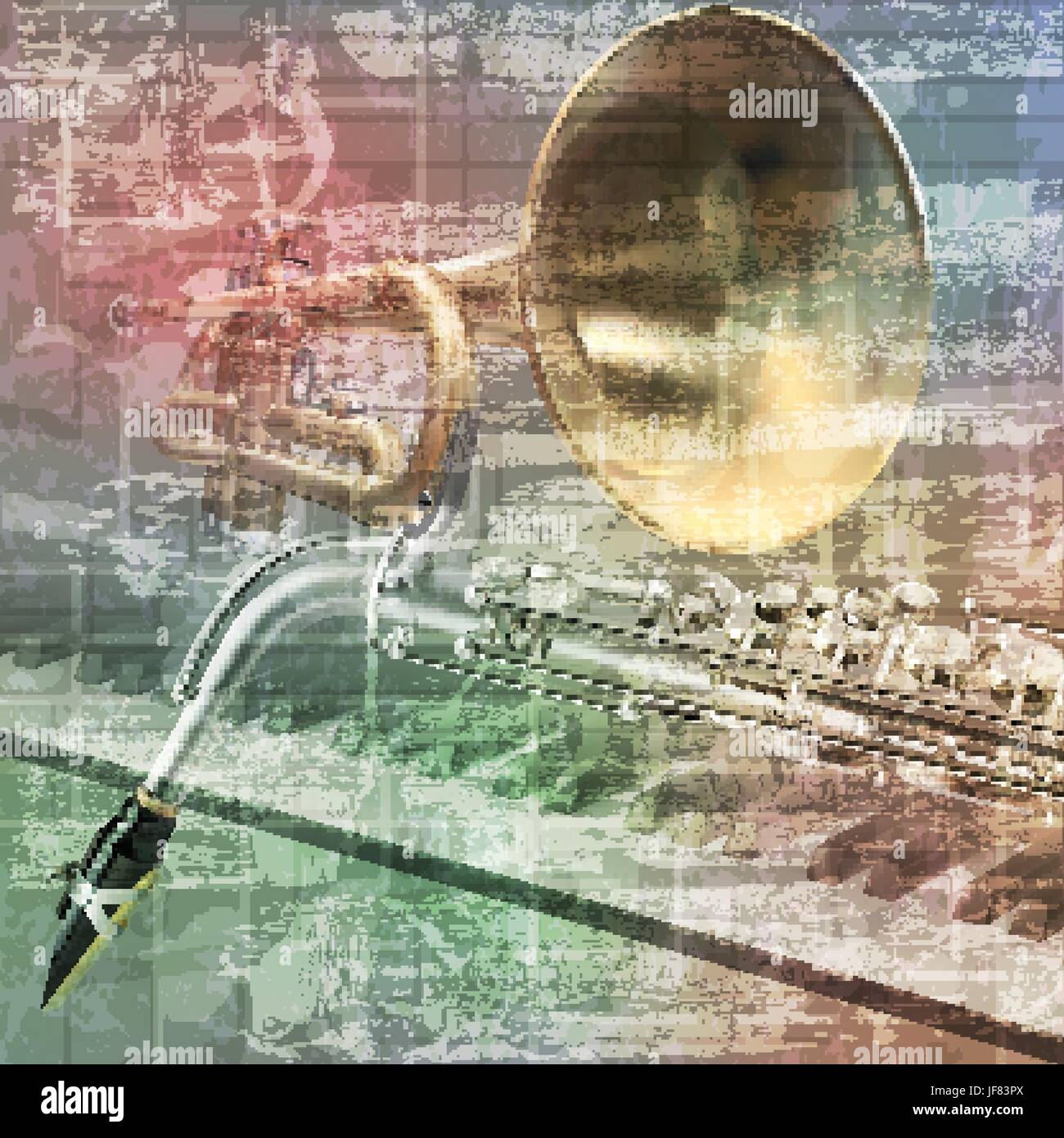 abstract grunge sound background with trumpet Stock Vector Image & Art ...