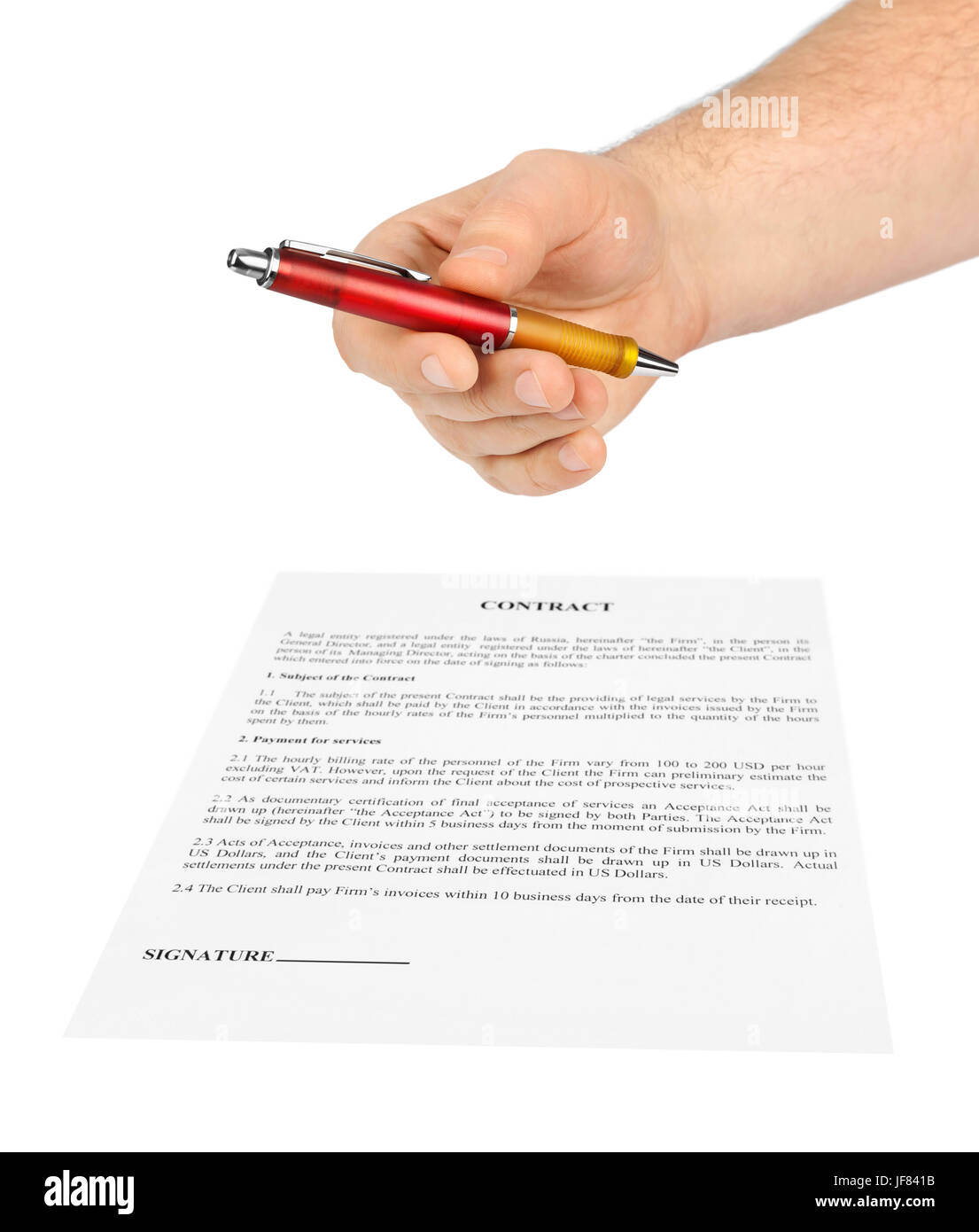 Hand with pen and contract Stock Photo - Alamy