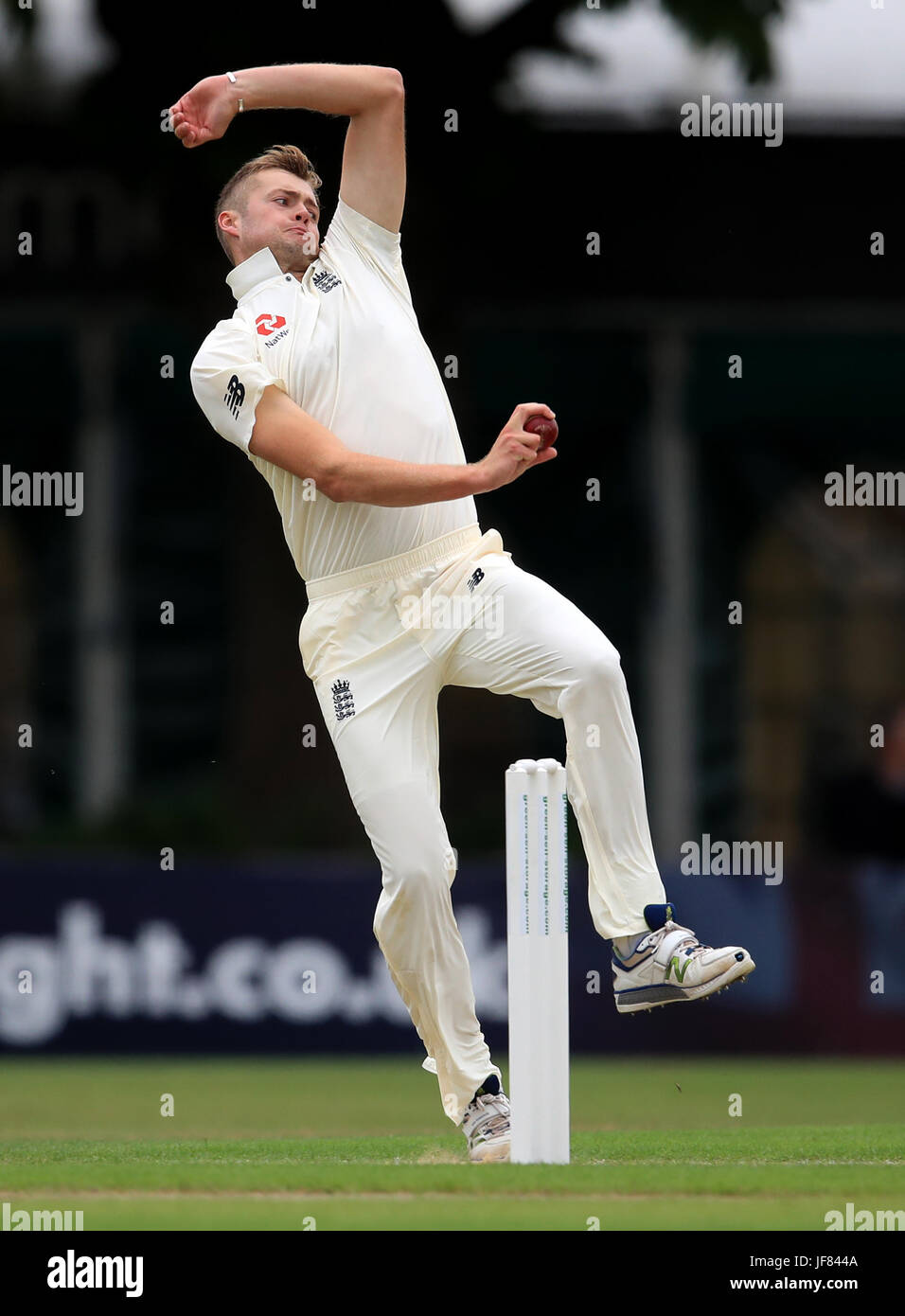 England's Tom Helm during day one of the Tour match at New Road ...