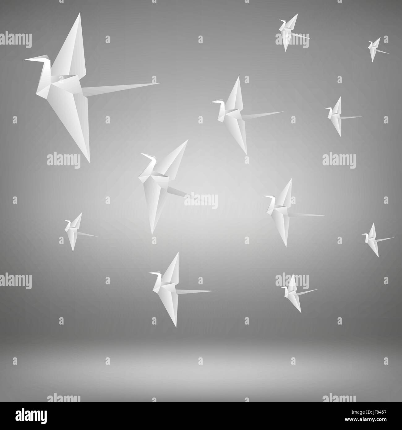 A Flock of White Paper Birds on Grey Background Stock Vector Image ...
