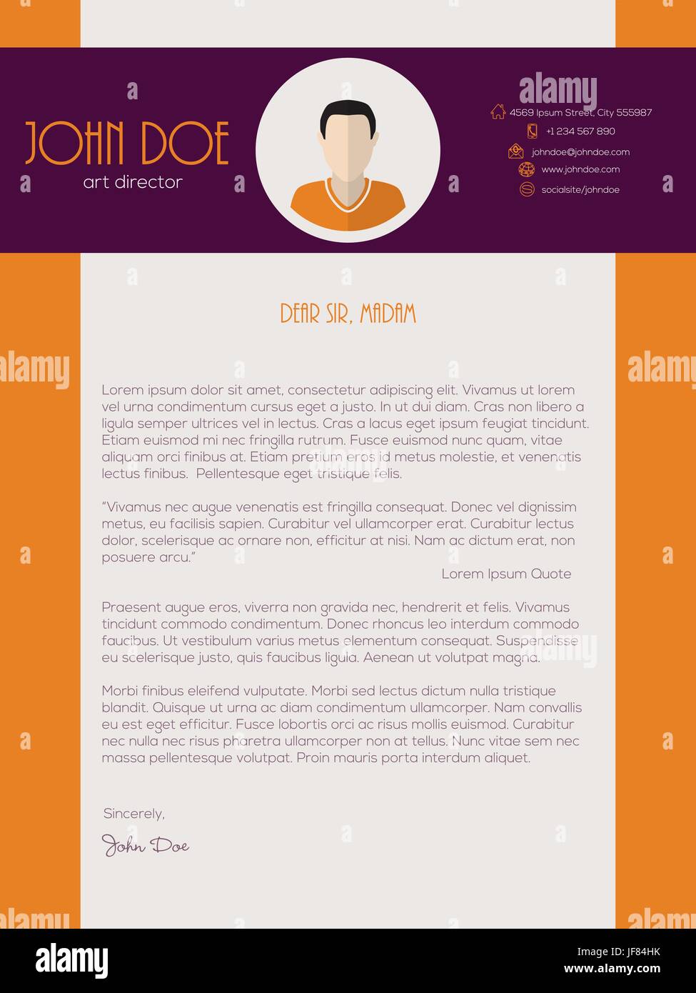 Cover letter design with orange purple colors Stock Vector Image & Art ...