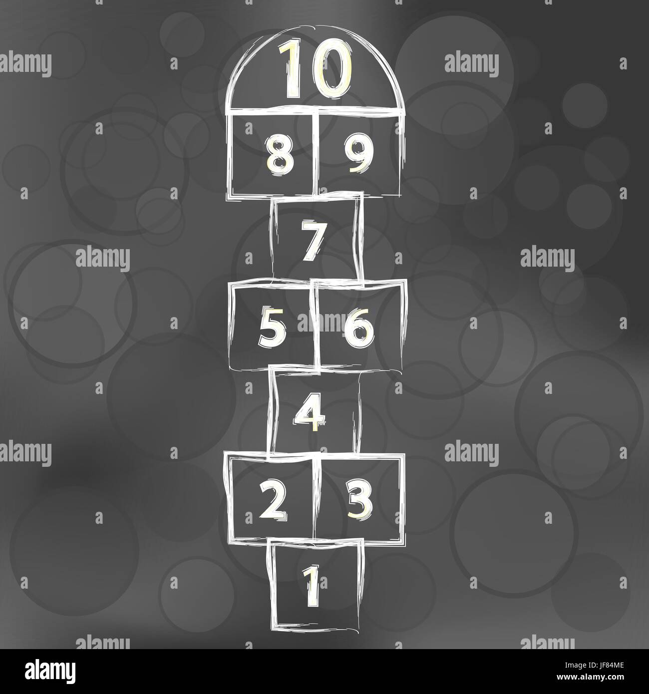 Hopscotch Game on Dark Blurred Background. Symbol of Childhood Stock ...