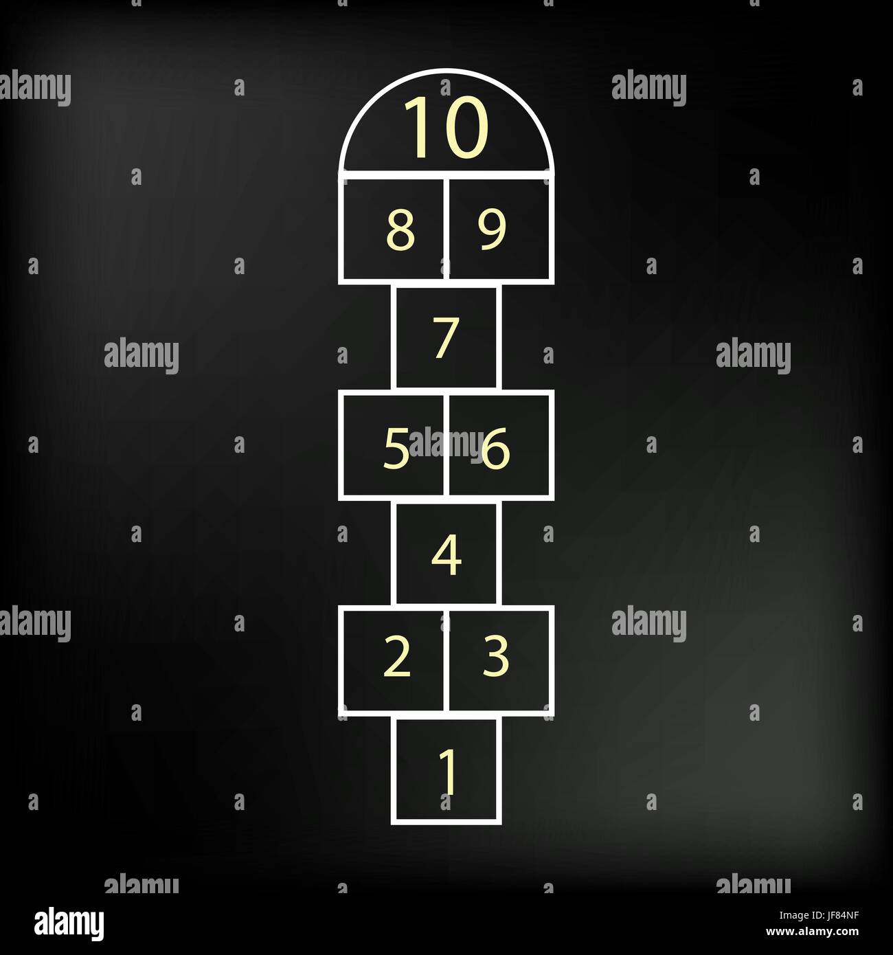 Hopscotch Game on Dark Blurred Background. Symbol of Childhood Stock ...