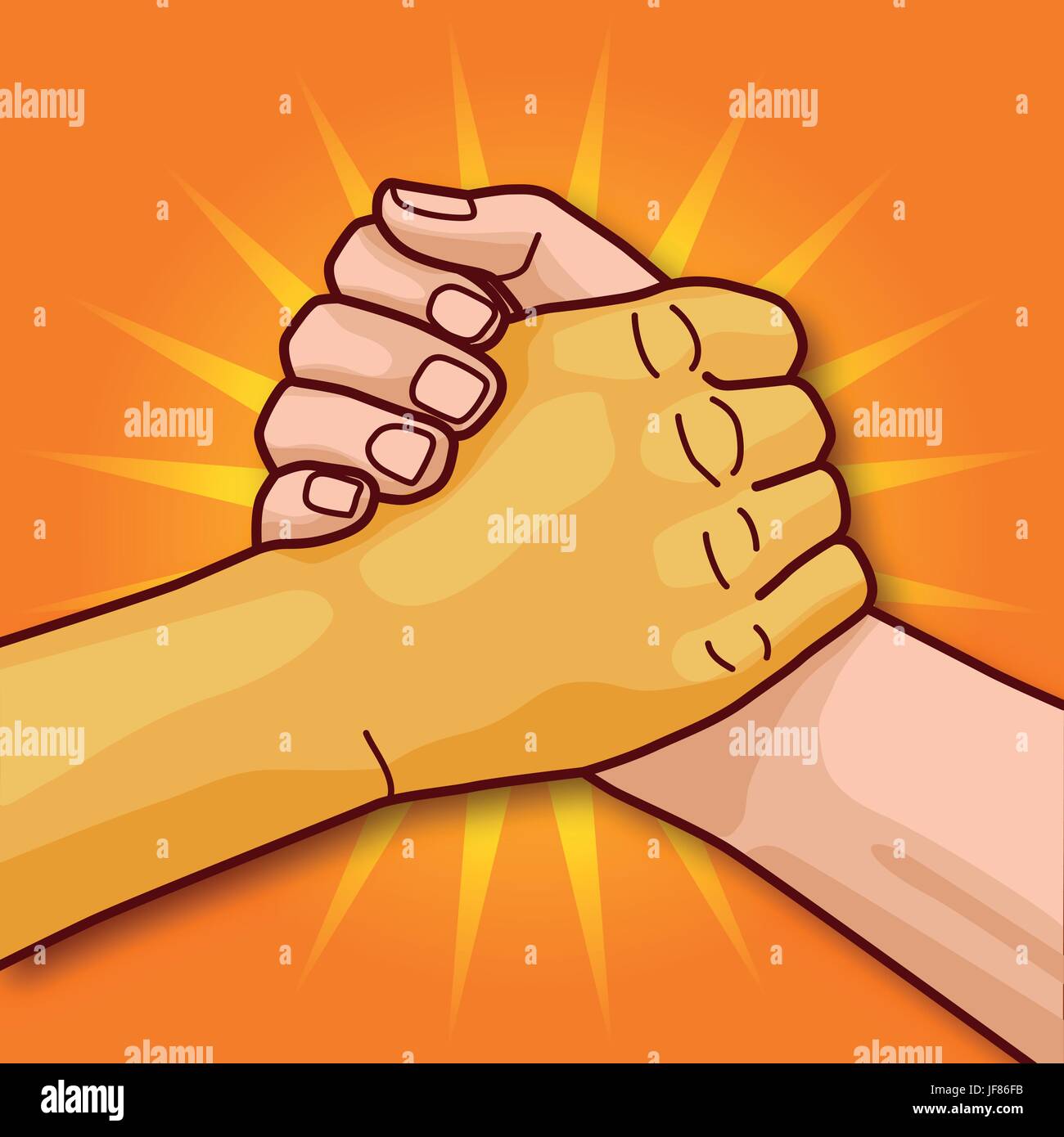 european and asian hands while handshakes and commonality Stock Vector ...