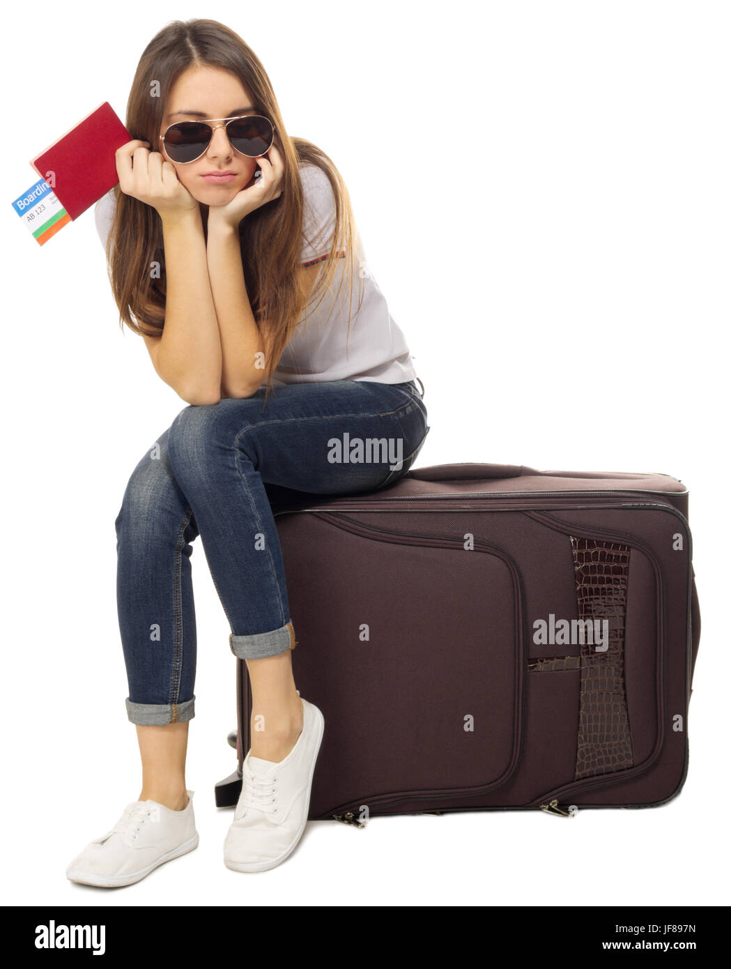 Young traveling girl isolated on white Stock Photo - Alamy