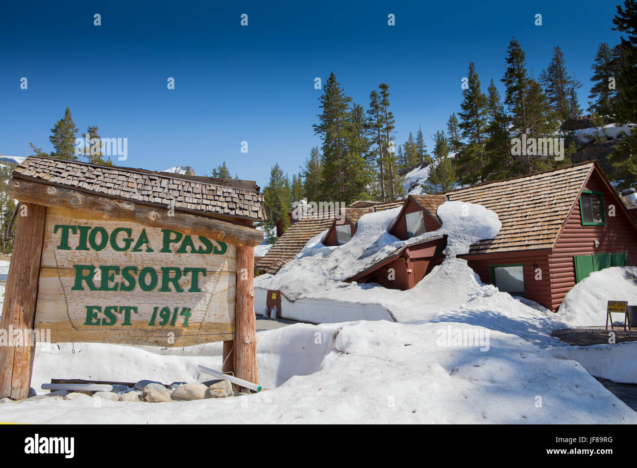 Roof and structure damage to the lodge building at Tioga Pass Resort ...