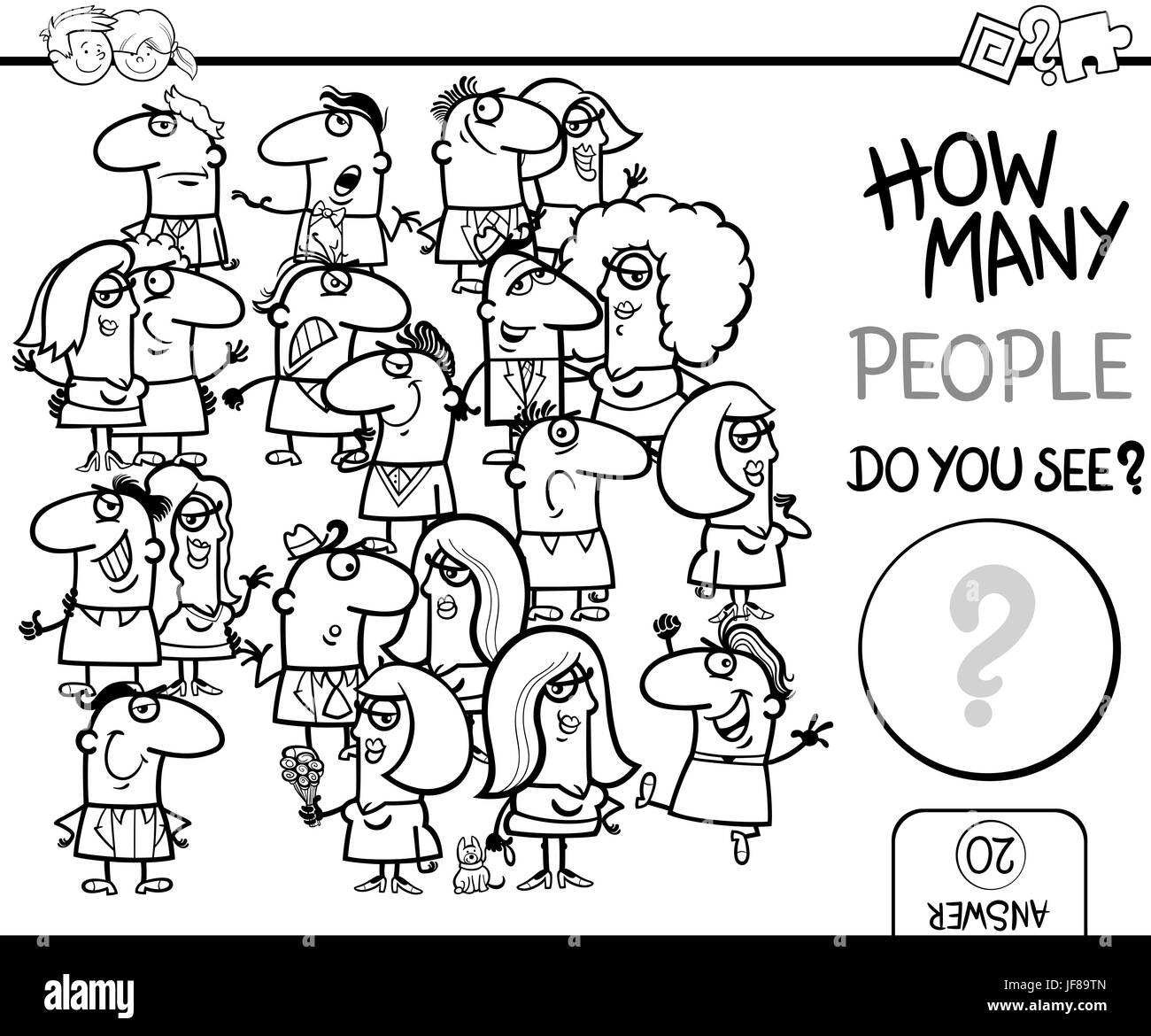 counting people game coloring page Stock Photo - Alamy