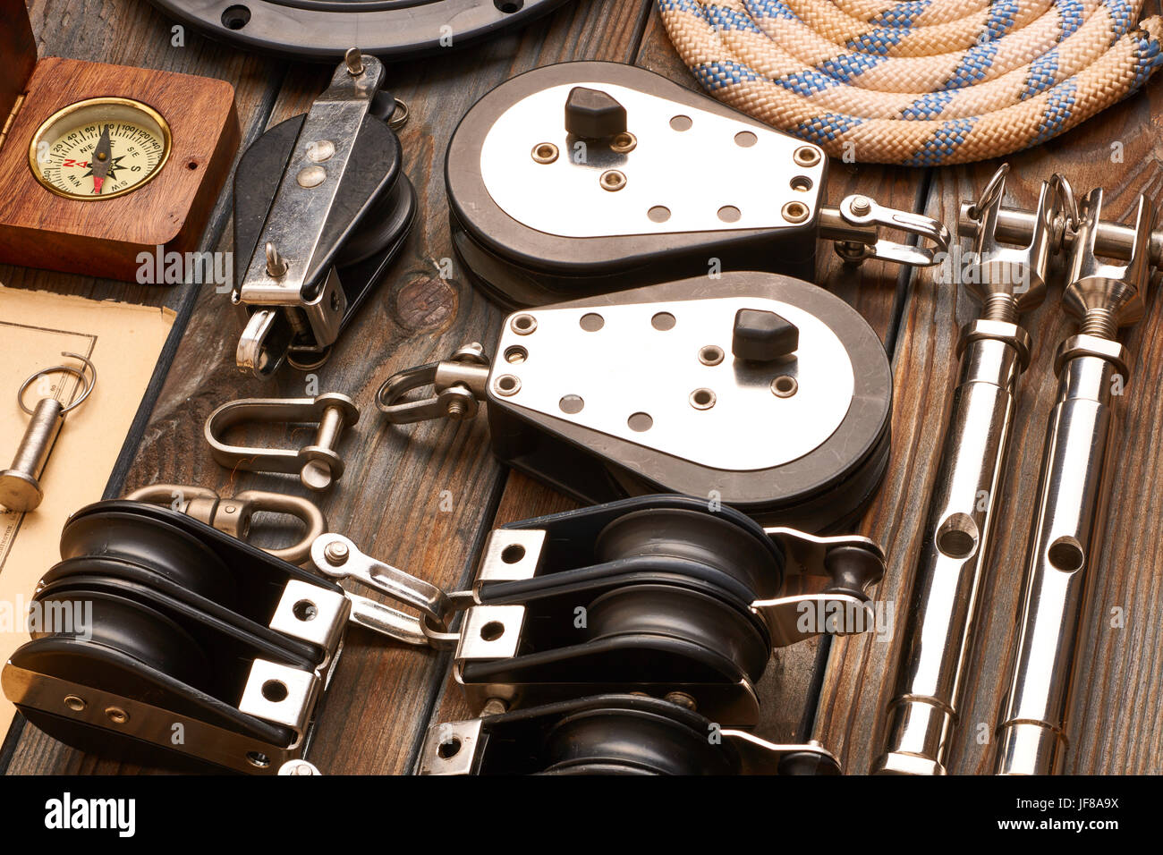 Sailing yacht rigging equipment Stock Photo - Alamy