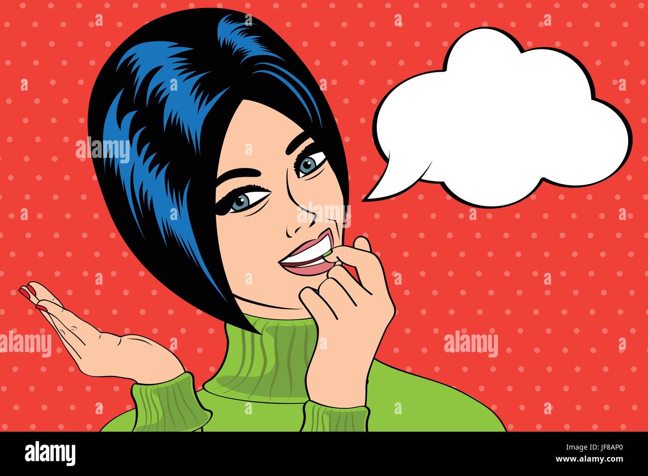 cute retro woman in comics style with message Stock Vector Image & Art ...