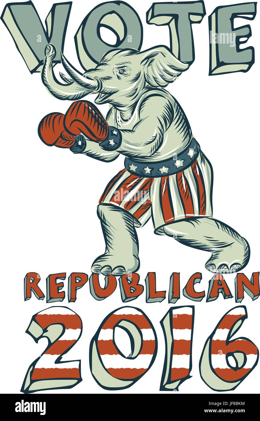 Vote Republican 2016 Elephant Boxer Isolated Etching Stock Vector Image ...