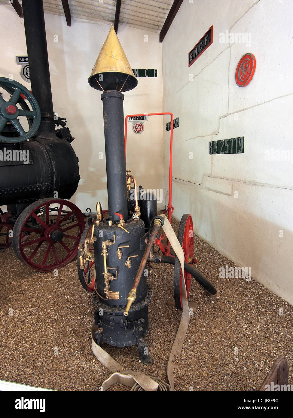 A 1925 steam-powered fire pump, from England, displayed at the Musée ...
