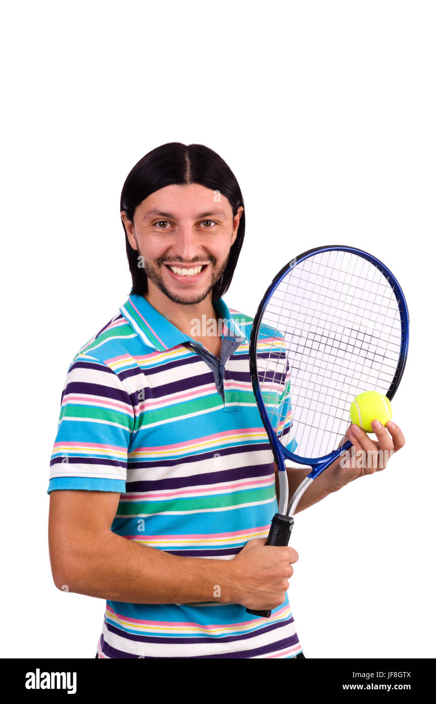 Man playing tennis isolated on white Stock Photo - Alamy