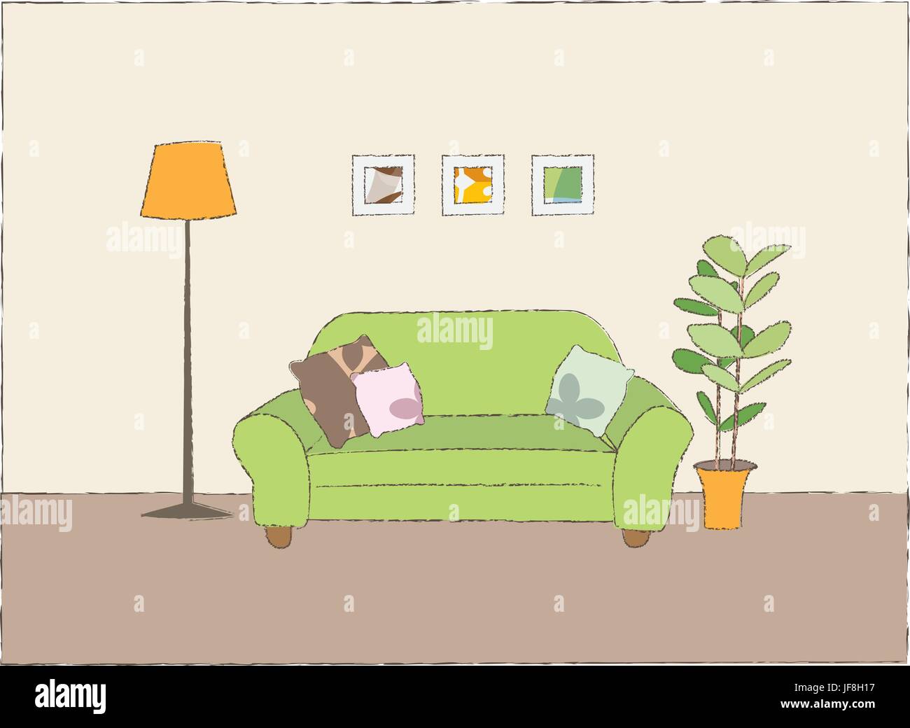 Living room orange couch Stock Vector Images - Alamy