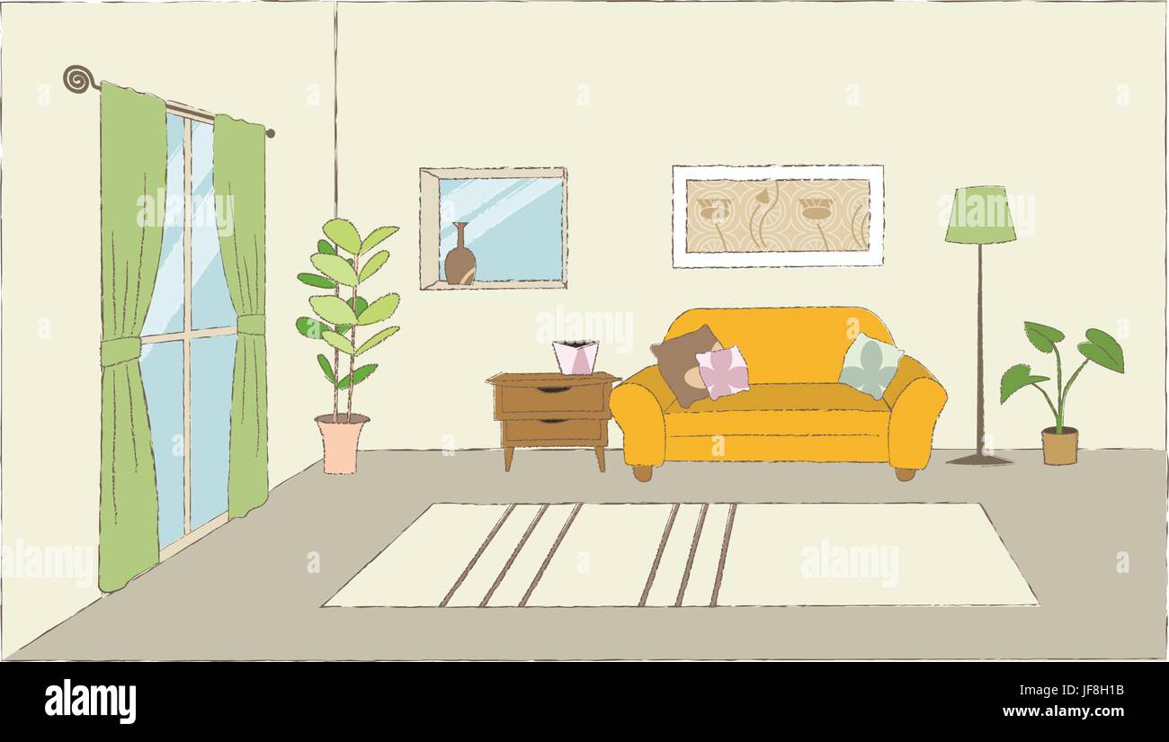 Living room orange couch Stock Vector Images - Alamy