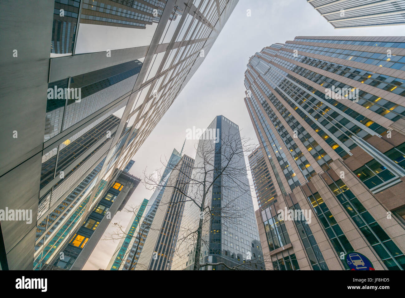 New York skyscrapers vew from street level Stock Photo - Alamy