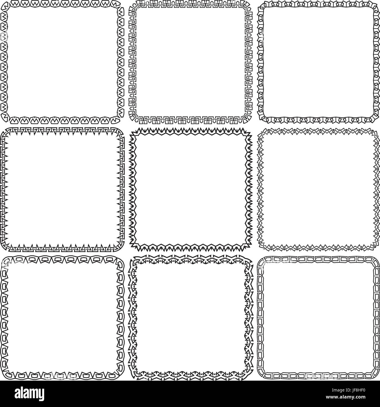 Vector set. Nine square ornamental frames. Black on a white Stock ...