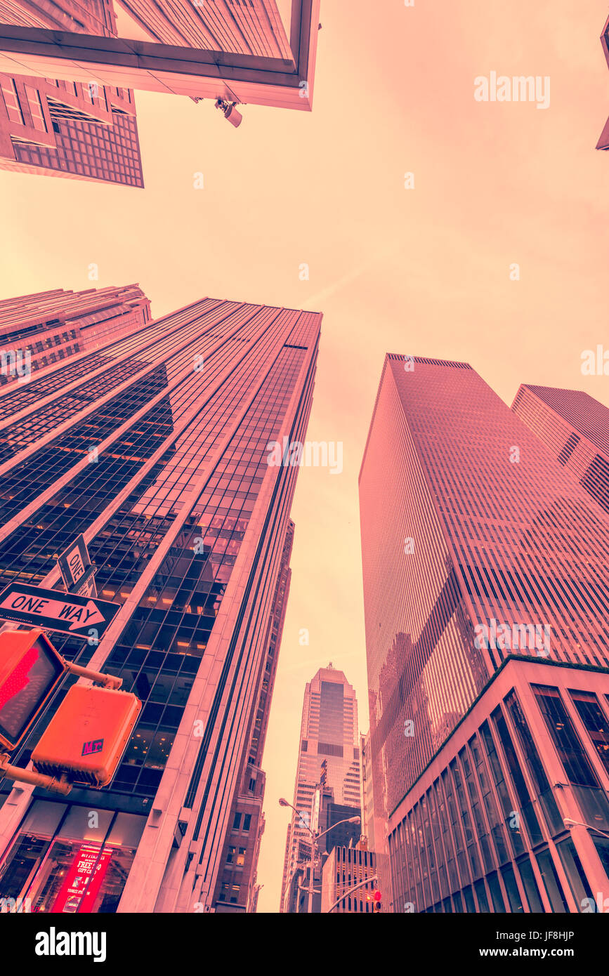 New York skyscrapers vew from street level Stock Photo - Alamy