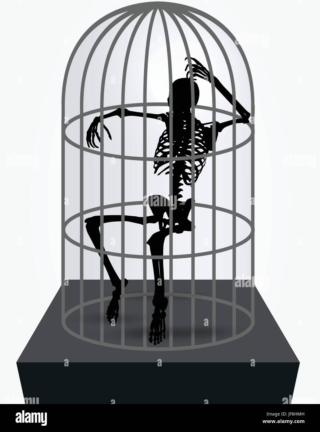 skeleton silhouette in sitting in cage Stock Vector Image & Art - Alamy