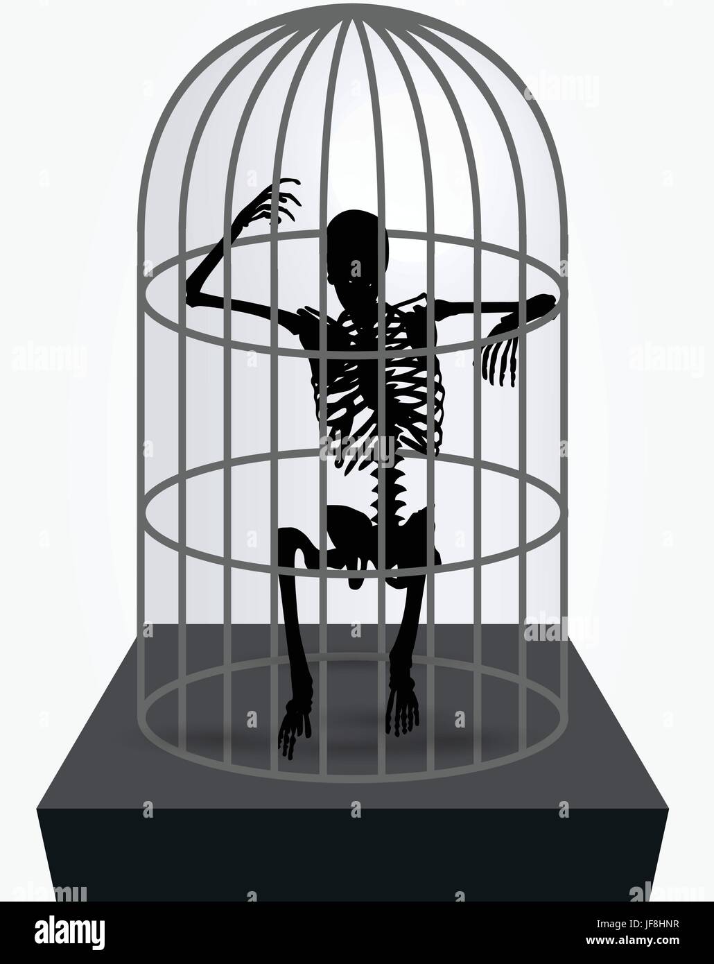 skeleton silhouette in sitting in cage Stock Vector Image & Art - Alamy