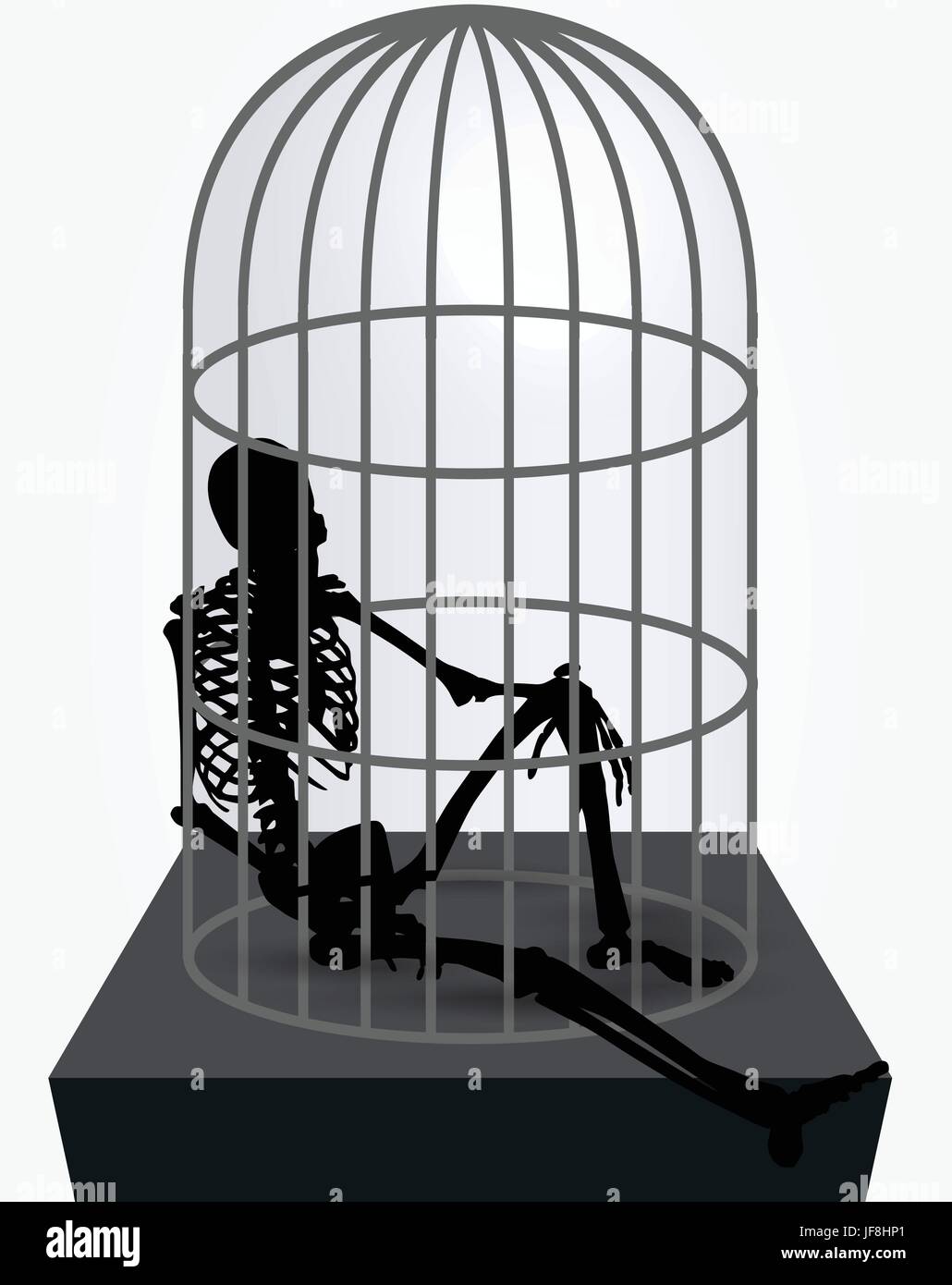 skeleton silhouette in sitting in cage Stock Vector Image & Art - Alamy