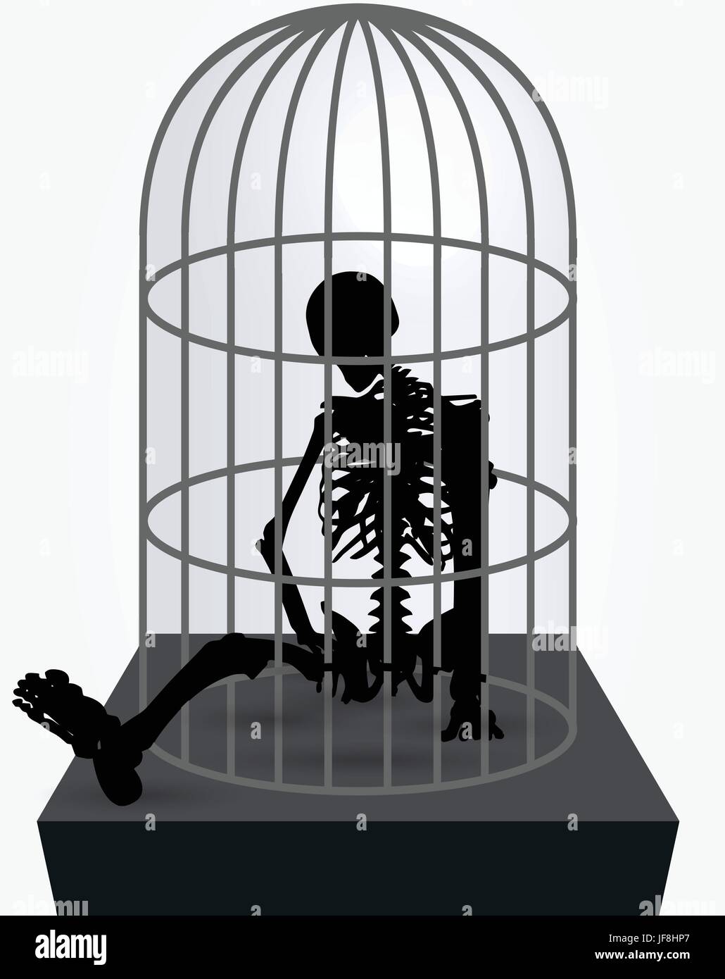 skeleton silhouette in sitting in cage Stock Vector Image & Art - Alamy
