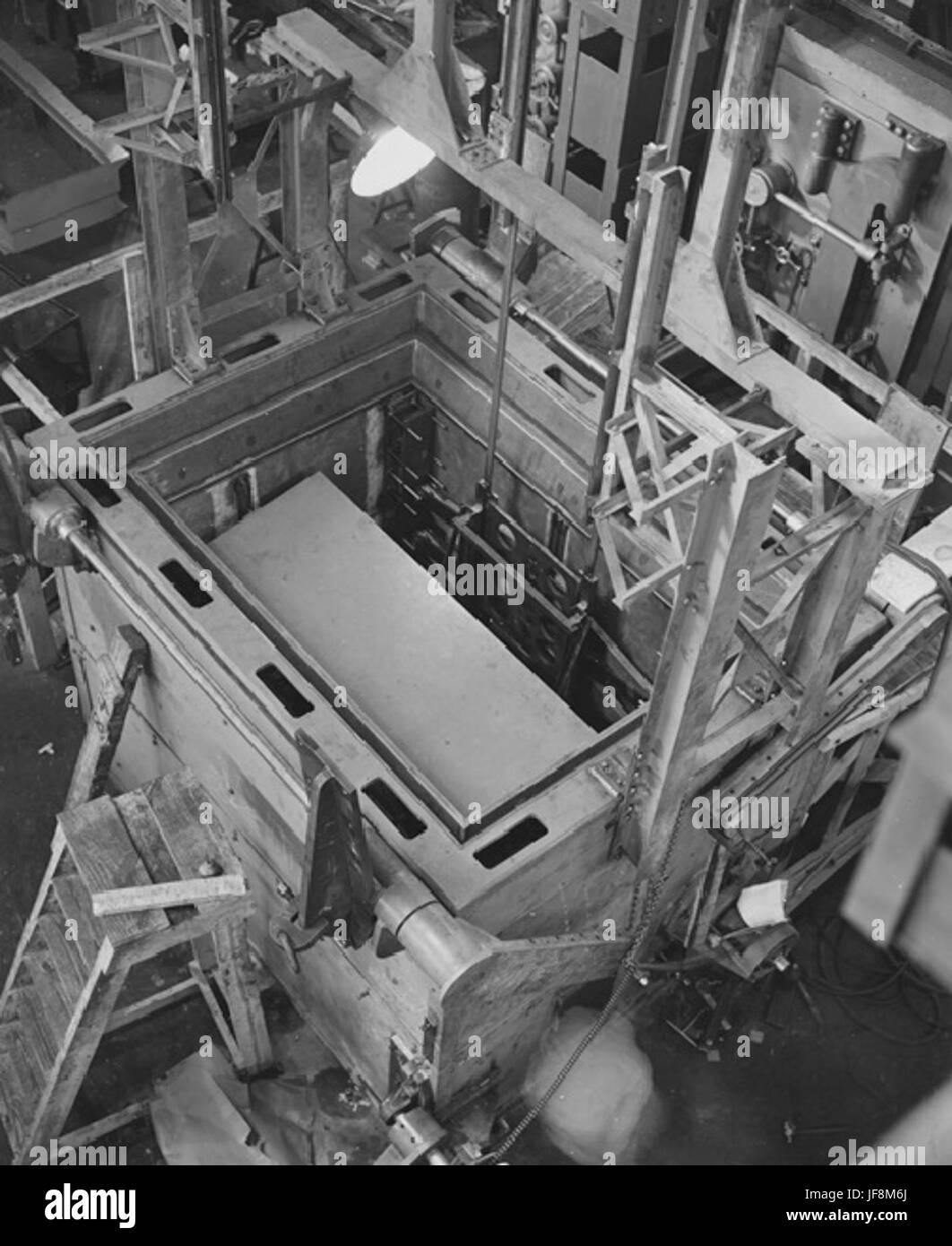 A historic photograph of the construction of a Mosler Safe, intended ...