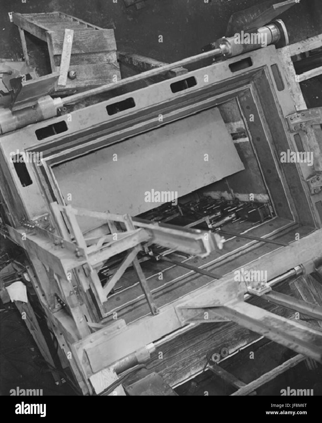 A historical image showcasing the construction of a Mosler safe for the ...