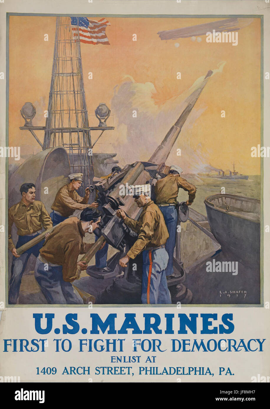 A historical recruitment poster from World War I featuring the US ...