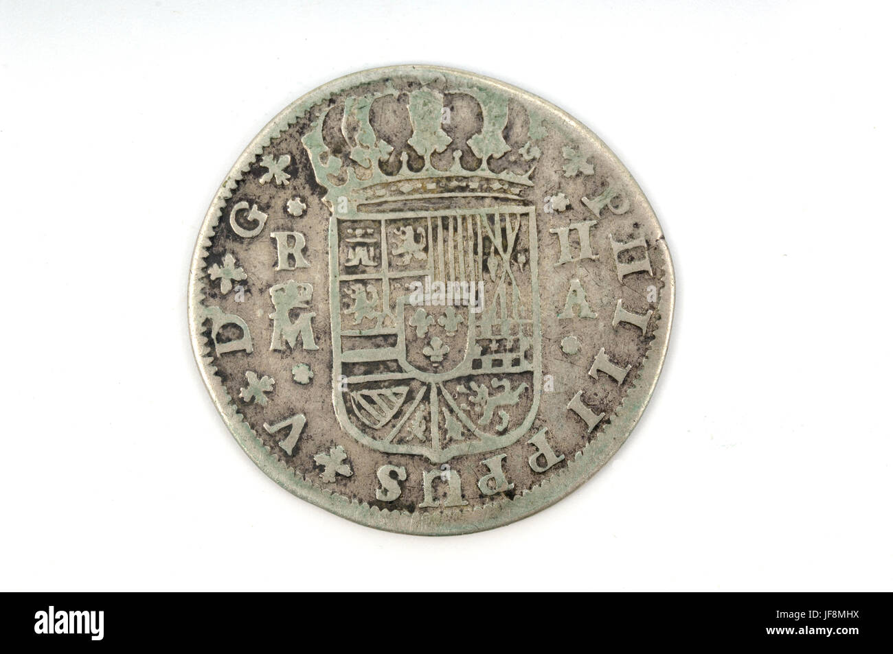 Silver coin Spain 2 reales Stock Photo - Alamy