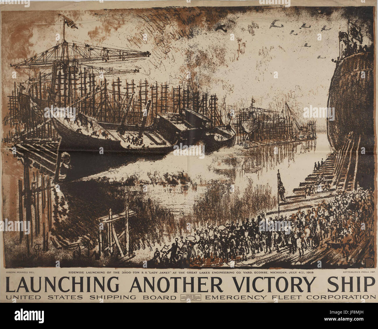The launch of a Victory Ship on July 4, 1918, during World War I ...