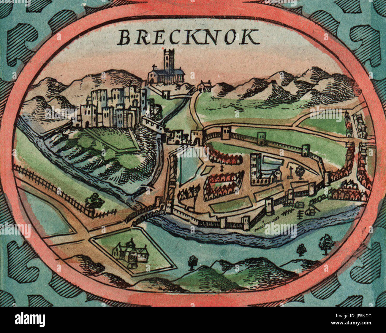 A historic map insert by John Speed, showcasing the town of Bracknok in ...