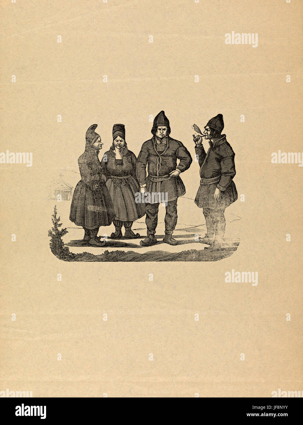 A graphic artwork depicting Sami culture, featuring men and women in ...