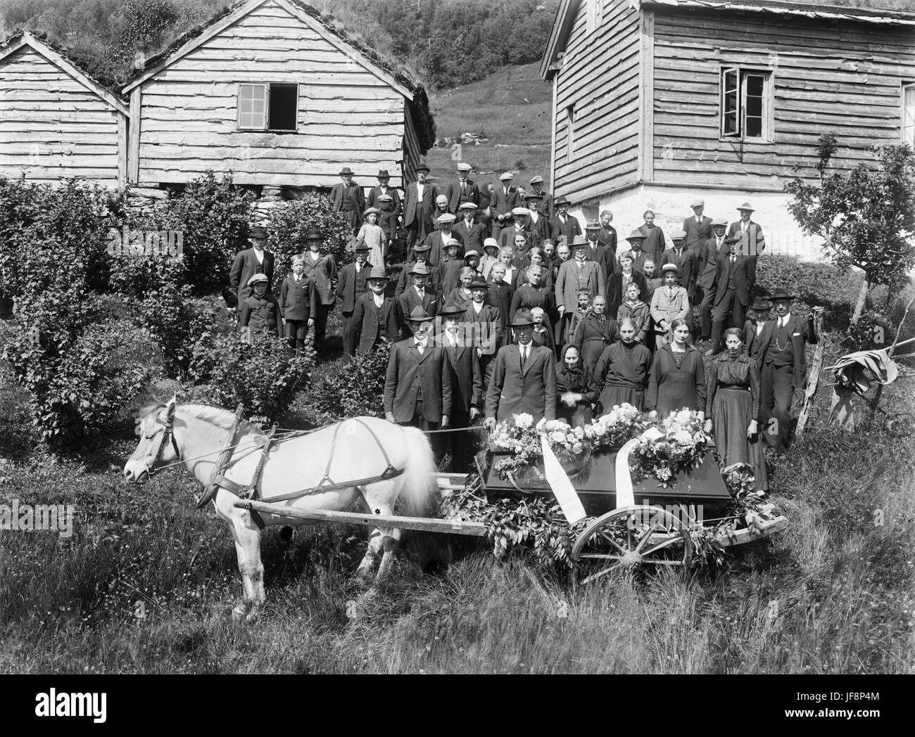 Funeral procession at the home of the deceased, ca 1912-1930 ...