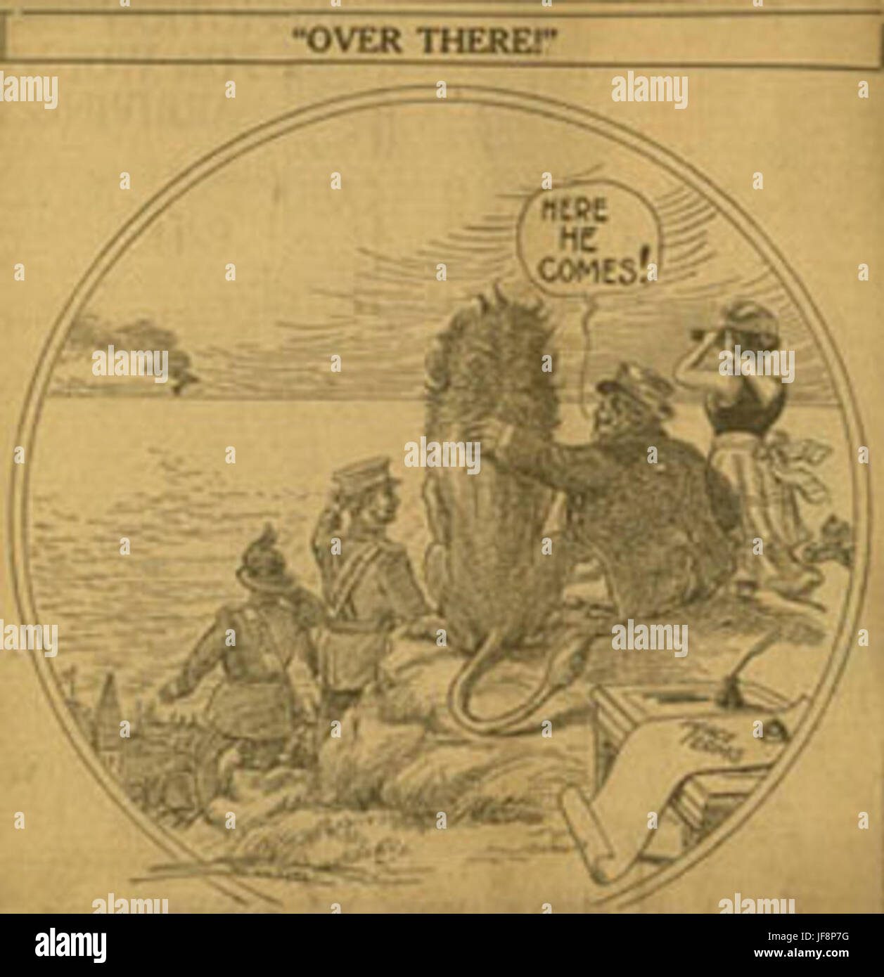 A vintage political cartoon from the World War I era, highlighting key ...