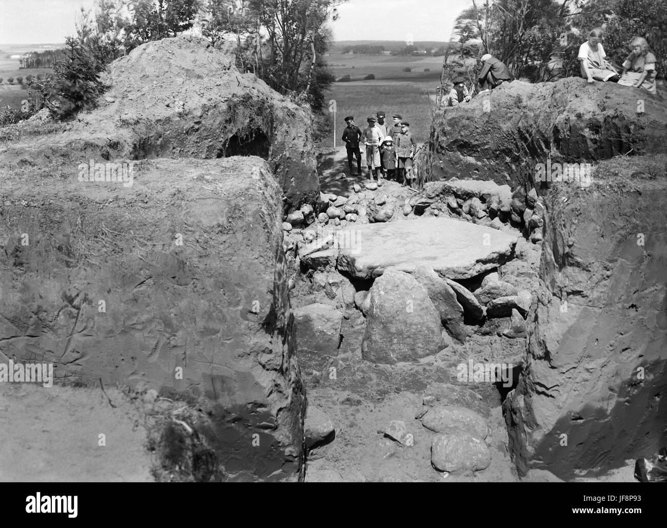 A burial mound with a Cist grave in Veinge, Halland, Sweden, offering ...