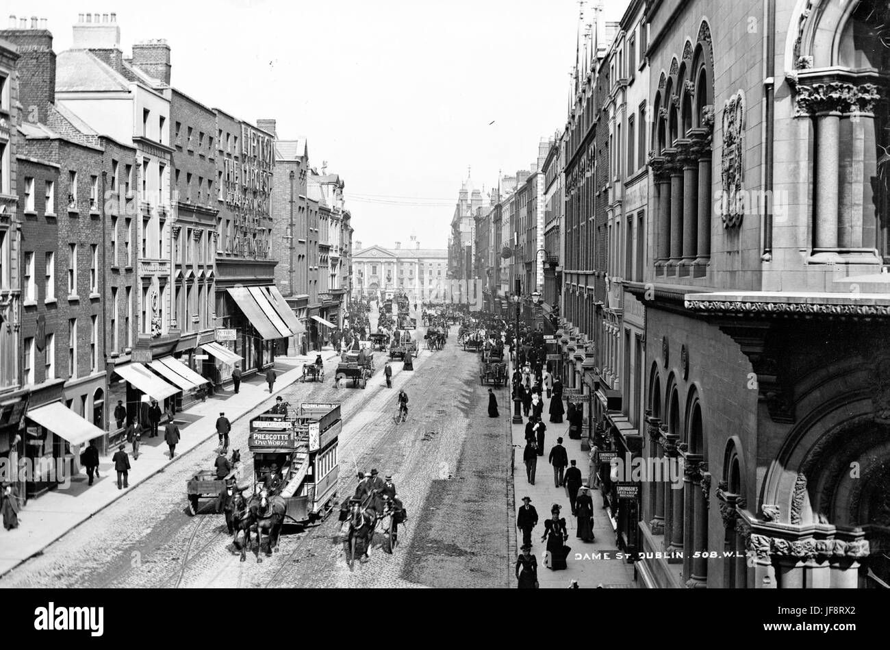 A vintage photograph from the 1890s showing Dame Street in Dublin ...