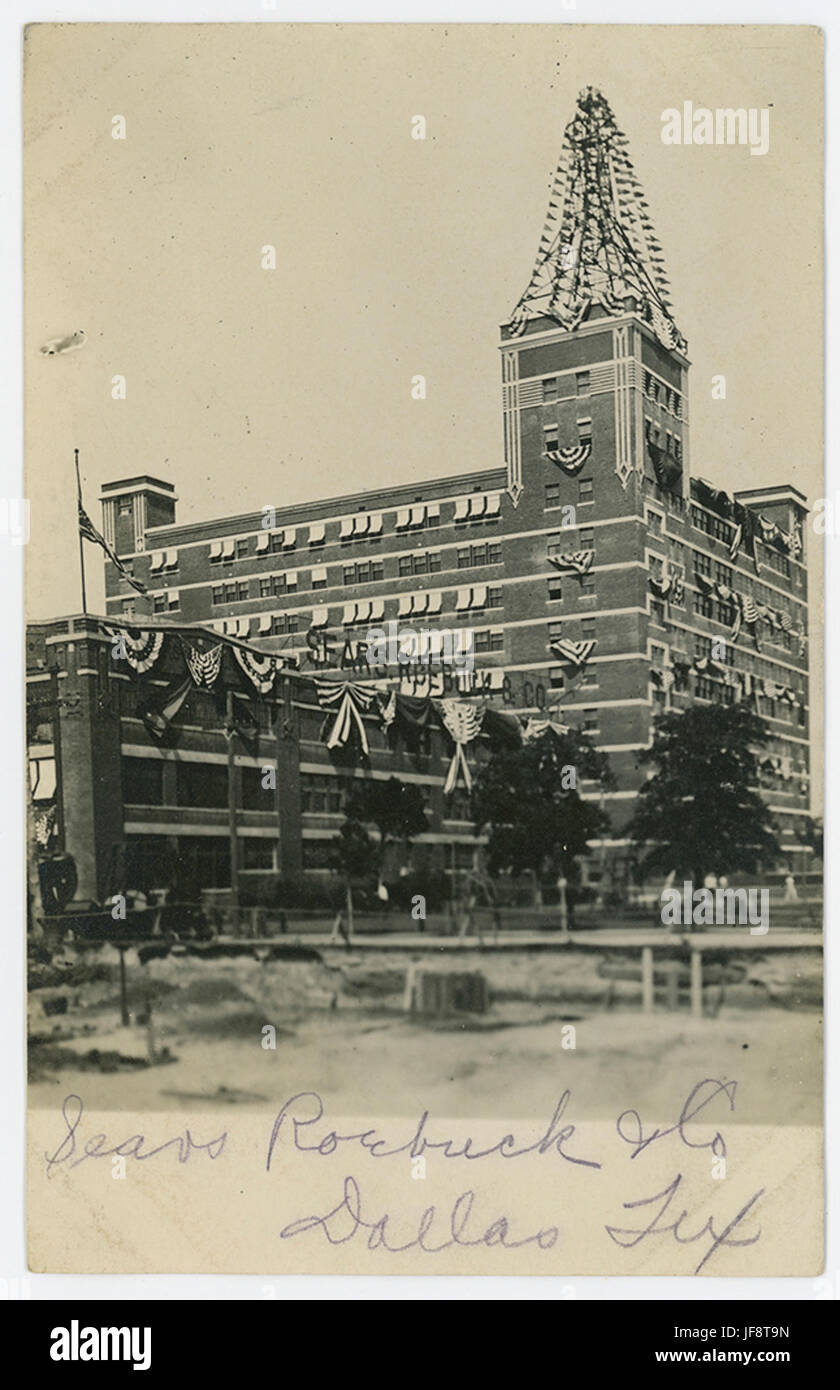 A historical image featuring a Sears Roebuck & Co. store in Dallas ...