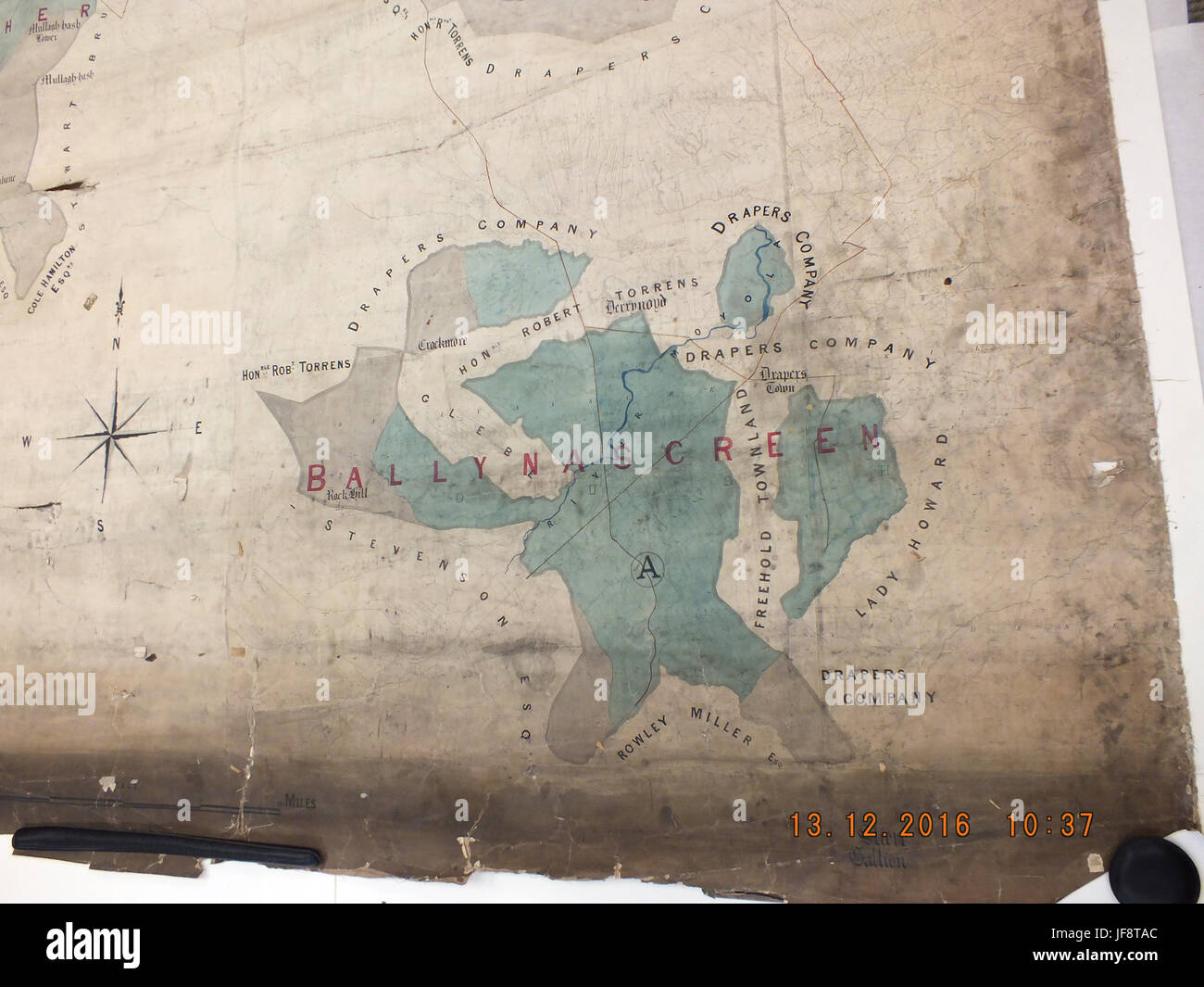 A historical detail from a map created in 1853, showing Ballynascreen ...