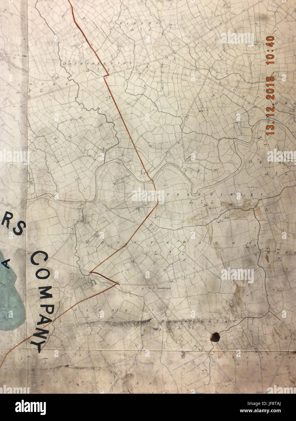 Detail from 1853 map, showing printed map which has been 31365749214 o ...