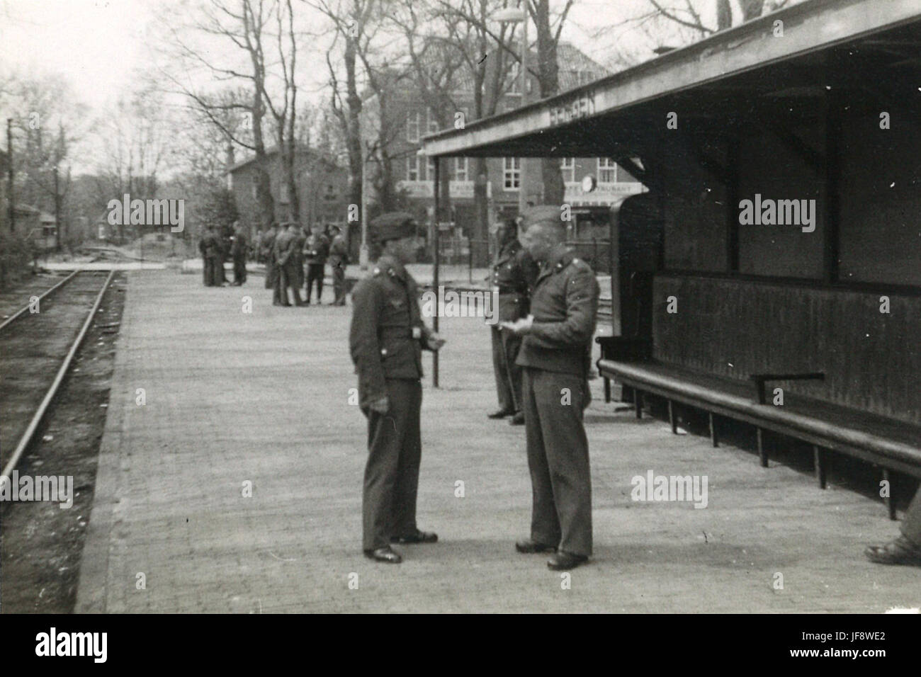 A historical photograph of Bergen station in 1941, during the Nazi ...