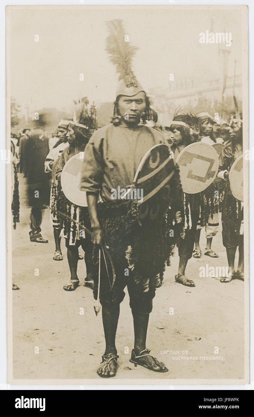 A historic portrait of a Mexican warrior captain, dressed in ethnic ...