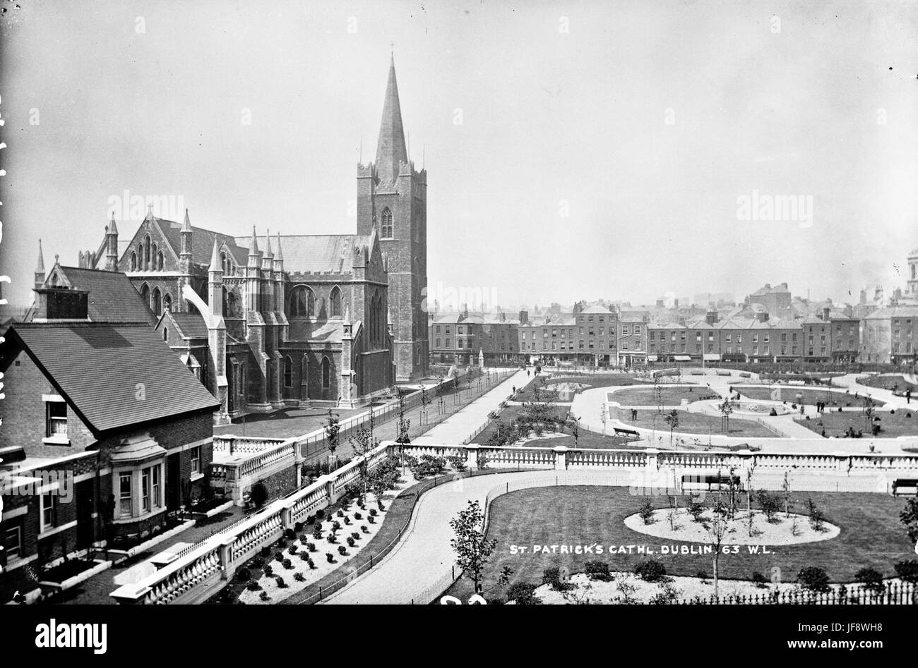 A historic view of St. Patrick's Cathedral in Dublin, Ireland, captured ...