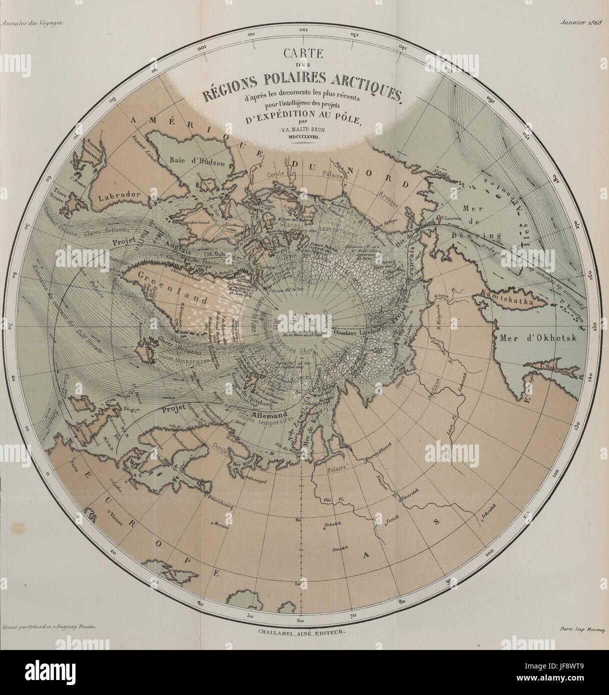 A historical map showcasing the Arctic polar regions, highlighting ...