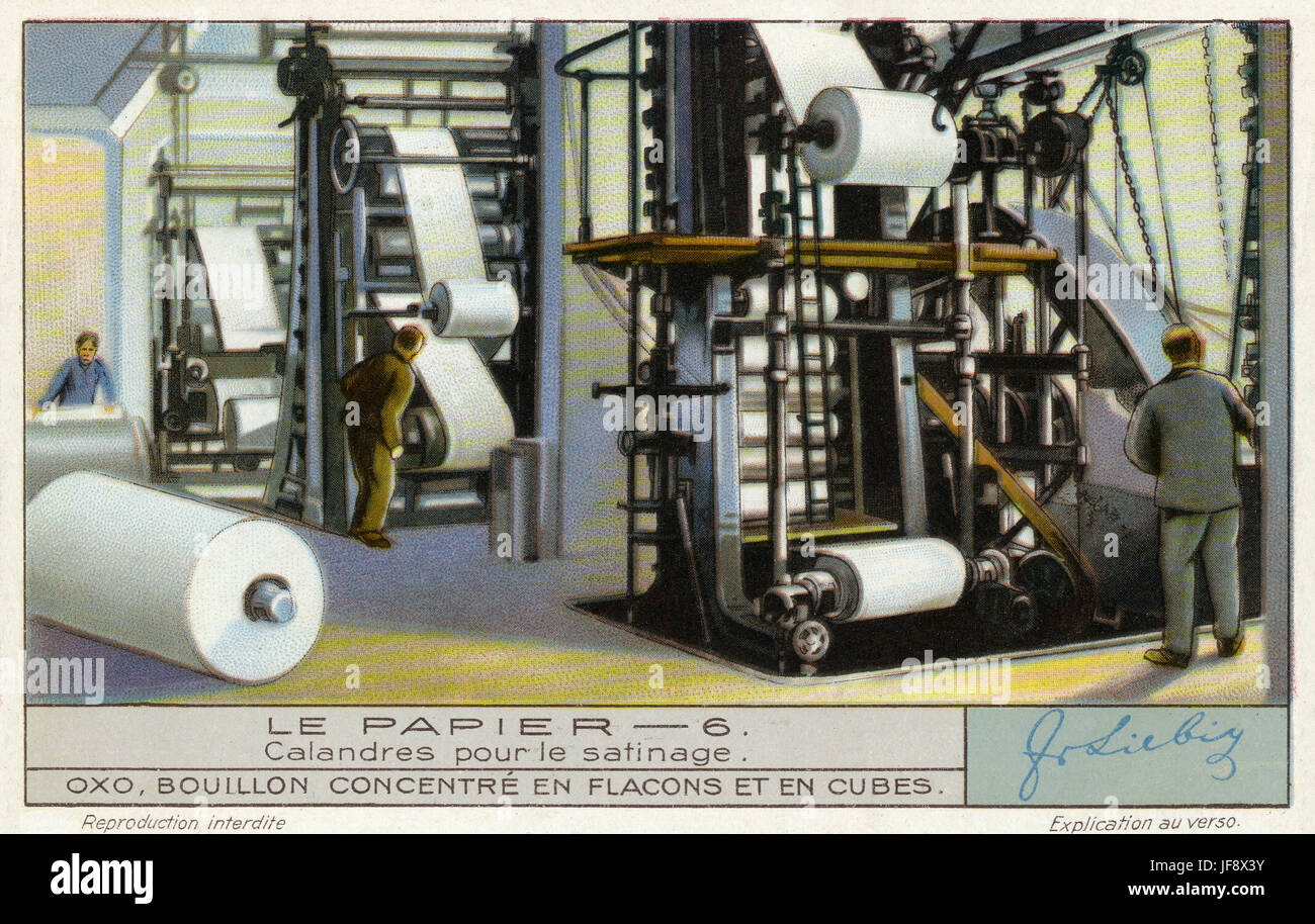 Paper manufacture. Rollers for cleaning. Liebig collectors' card 1932 ...
