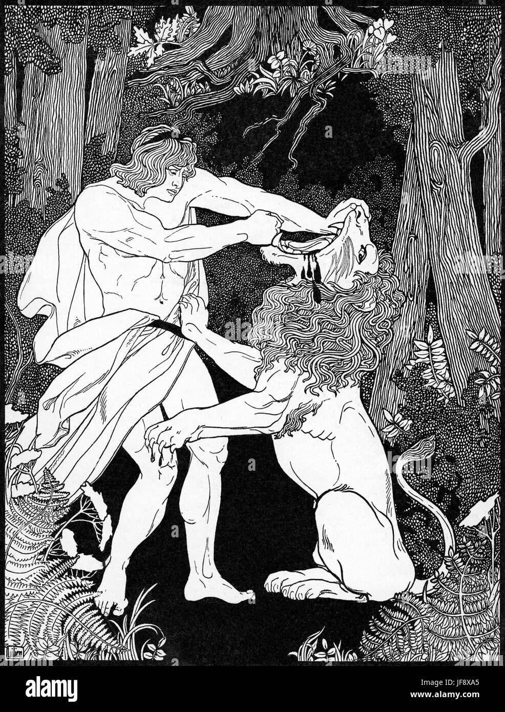 Ephraim Moses Lilien illustration of Samson wrestling with the lion ...