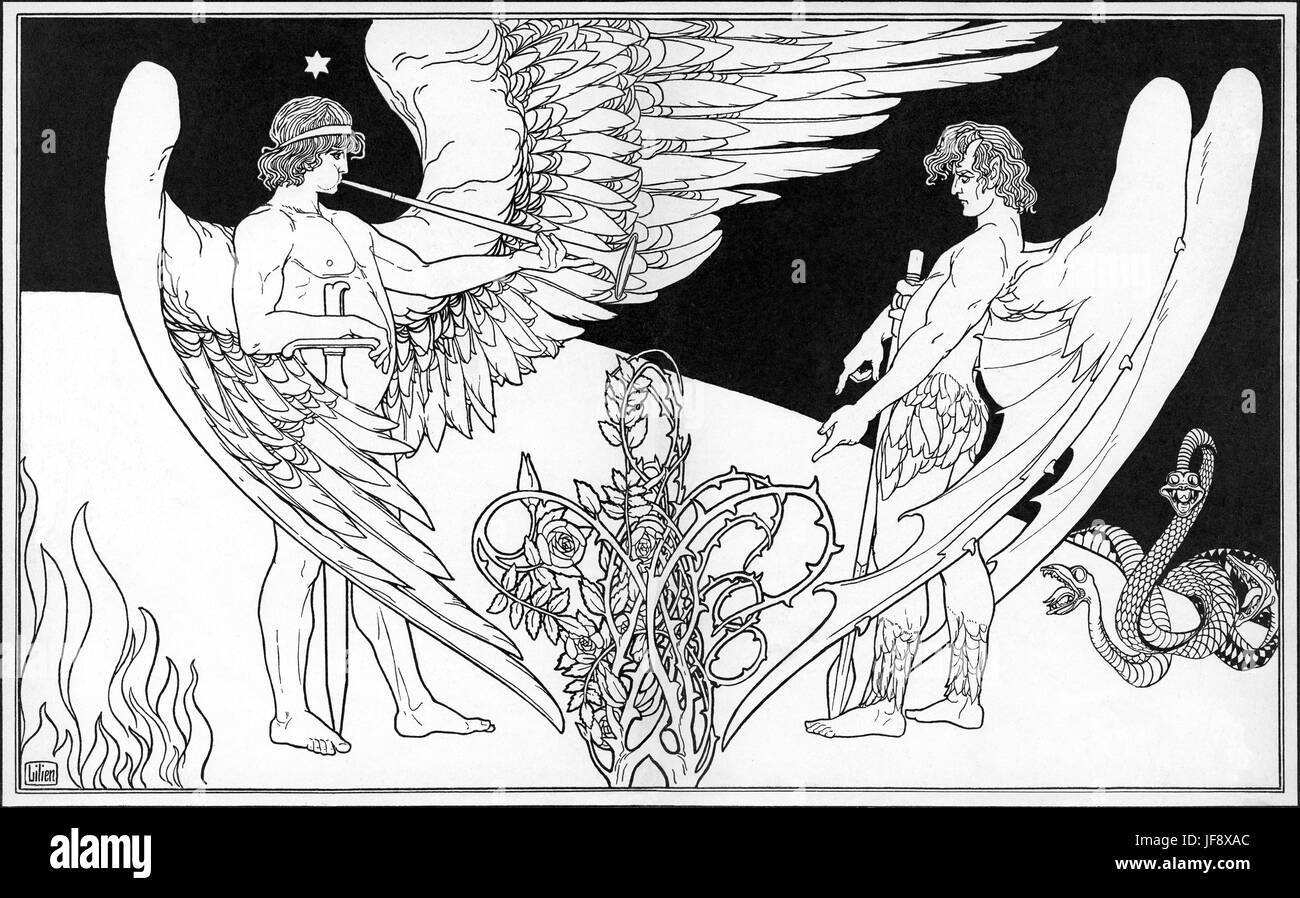 Ephraim Moses Lilien illustration of The Angels, - Gabriel on left and ...