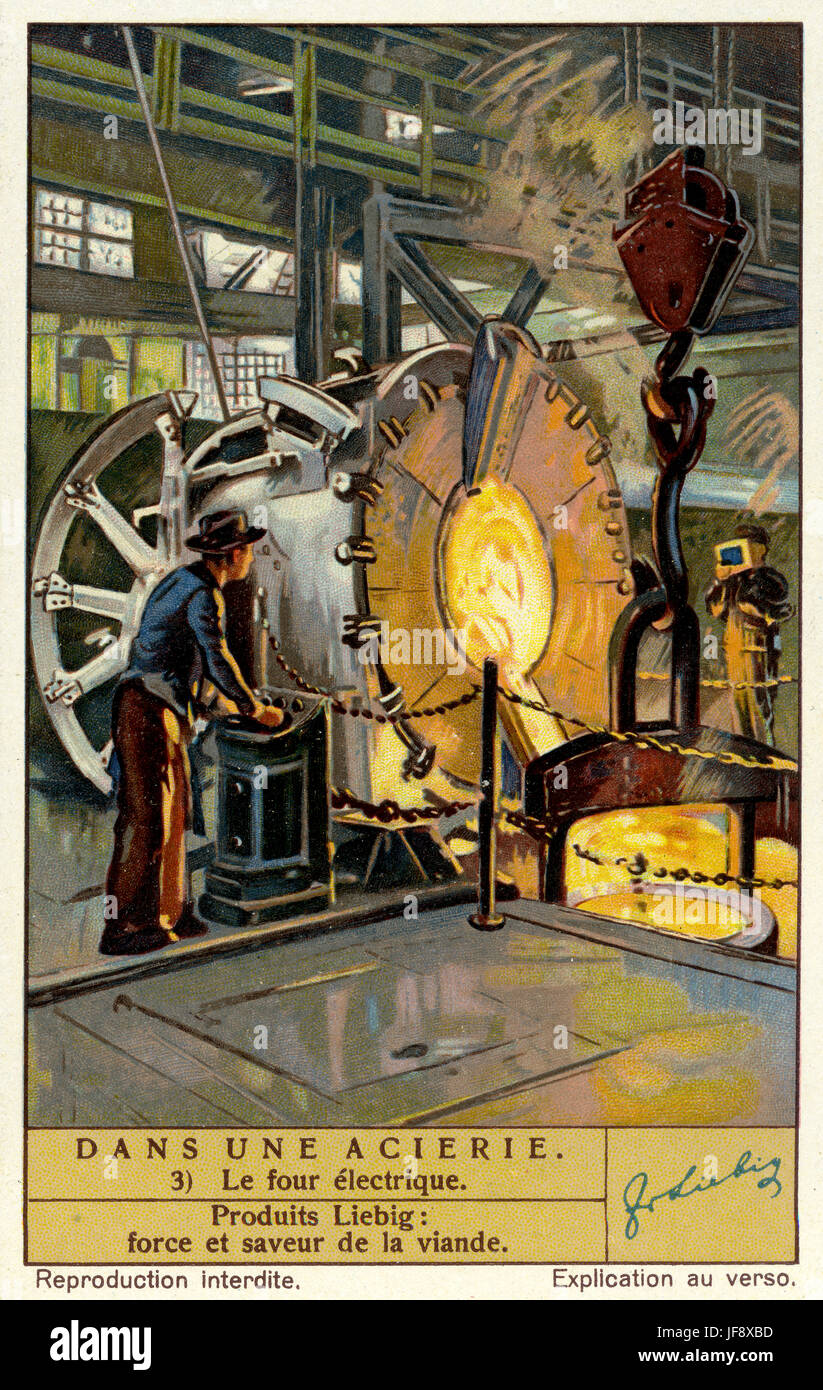 Steel works. Electric furnace. Liebig collectors' card, 1938 Stock ...