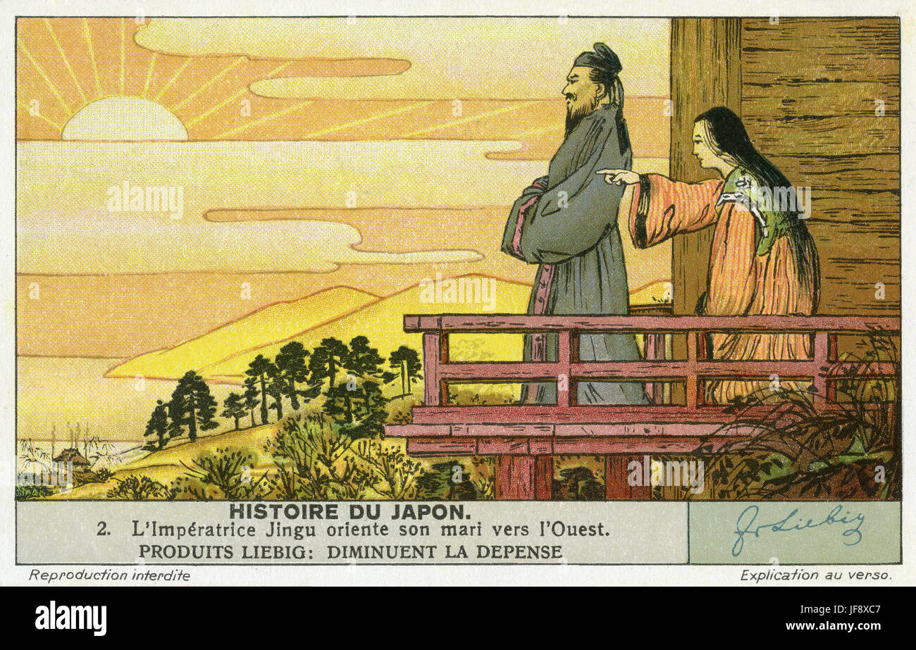 Empress Jingu of Japan (169 - 269 AD) directing her husband towards the ...