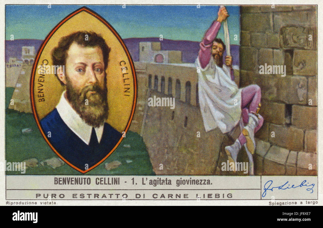 Benvenuto Cellini escaping from the Castel Sant'Angelo where he was ...