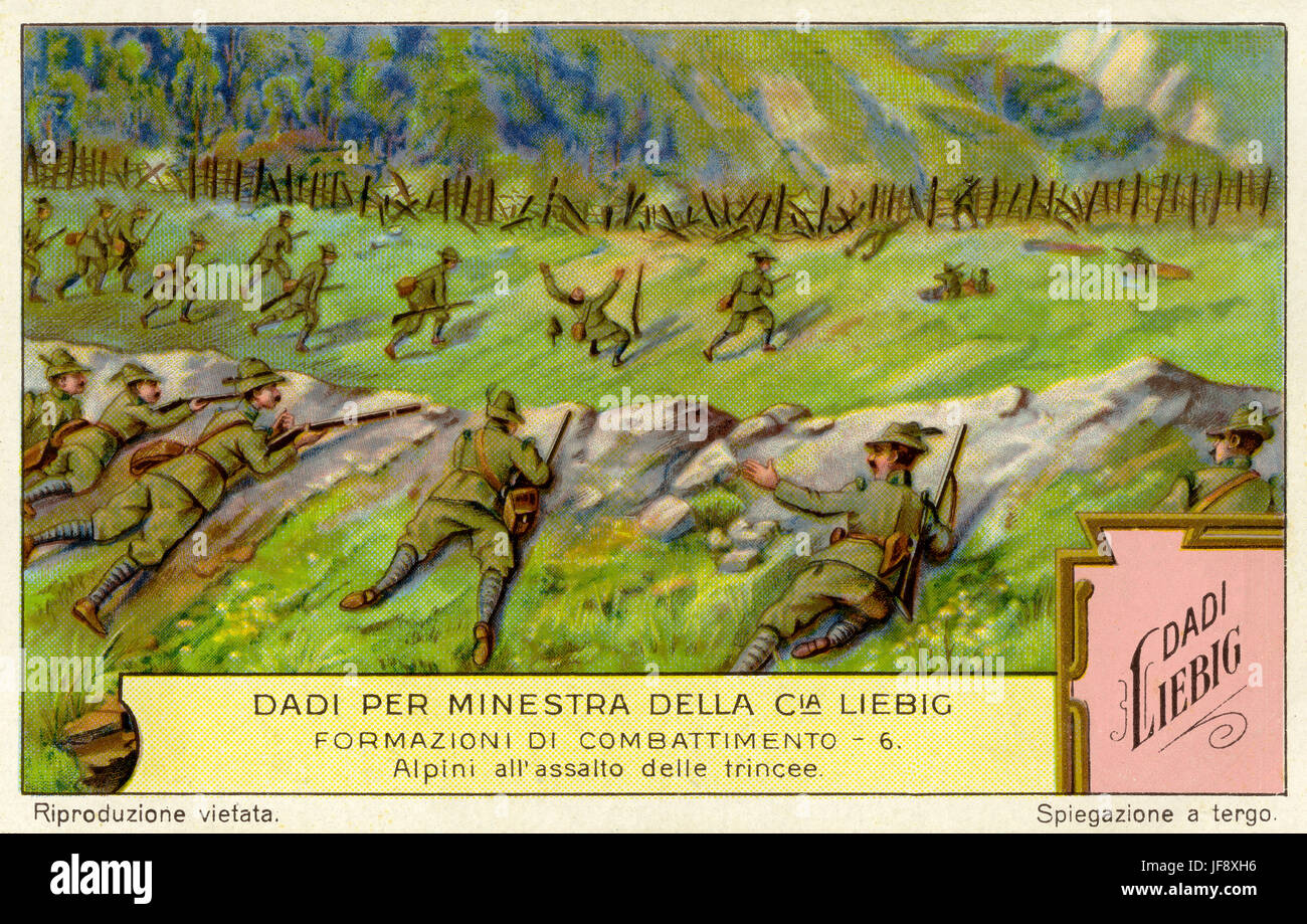 Alpine assault trench. Battle formations. Liebig collectors' card, 1929 ...